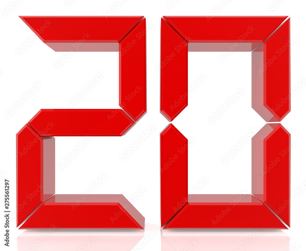 Red digital numbers 20 on white background 3d rendering Stock ...