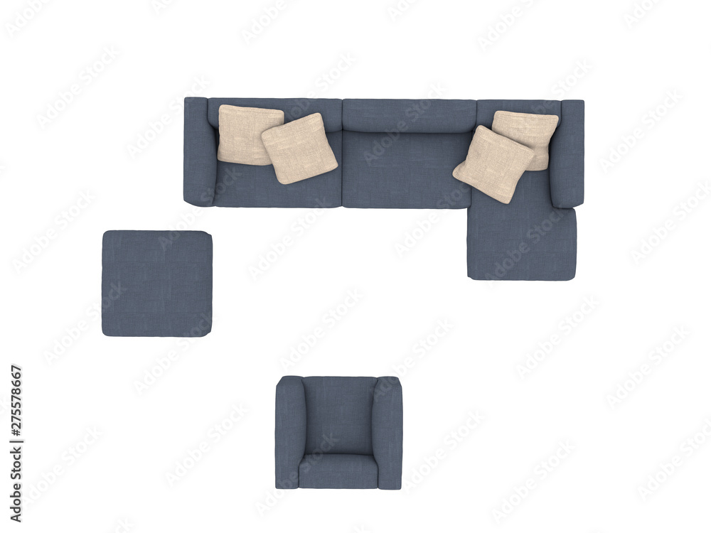 Modern blue sofa with chair top view paths selection Stock Photo ...