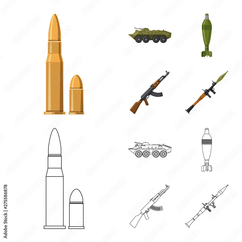 Vector illustration of weapon and gun sign. Set of weapon and army ...