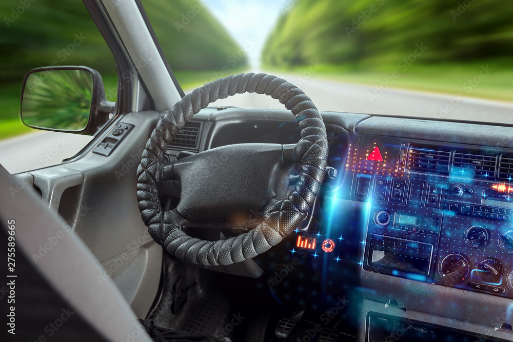 Autonomous car. Self-driving. Concept autopilot, automotive engineering ...