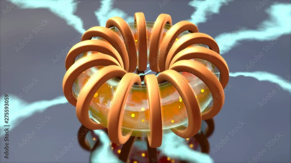 3D animation of installation the TOKAMAK, a fusion reactor at work ...