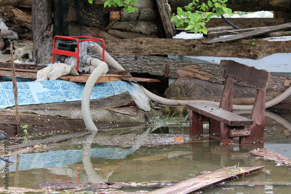 Family house backyard completely destroyed during natural disaster with ...