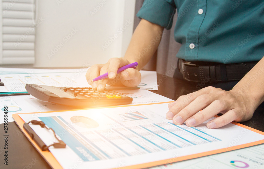 business man financial inspector and secretary making report ...