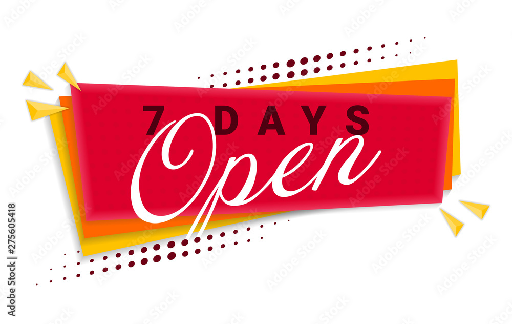 Red Vector Illustration Sign Seven Days Open. Illustrations For ...