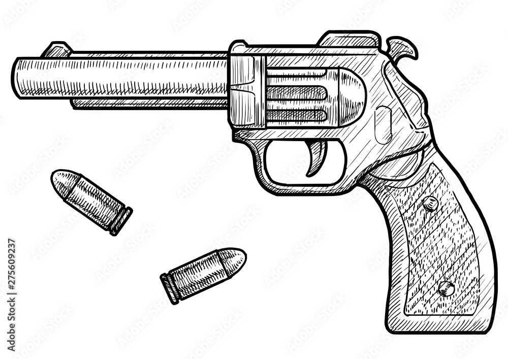 Firearm illustration, drawing, engraving, ink, line art, vector Stock ...