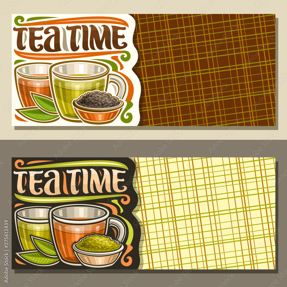 Vector layouts for Tea Time with copy space, illustration of 2 glass ...
