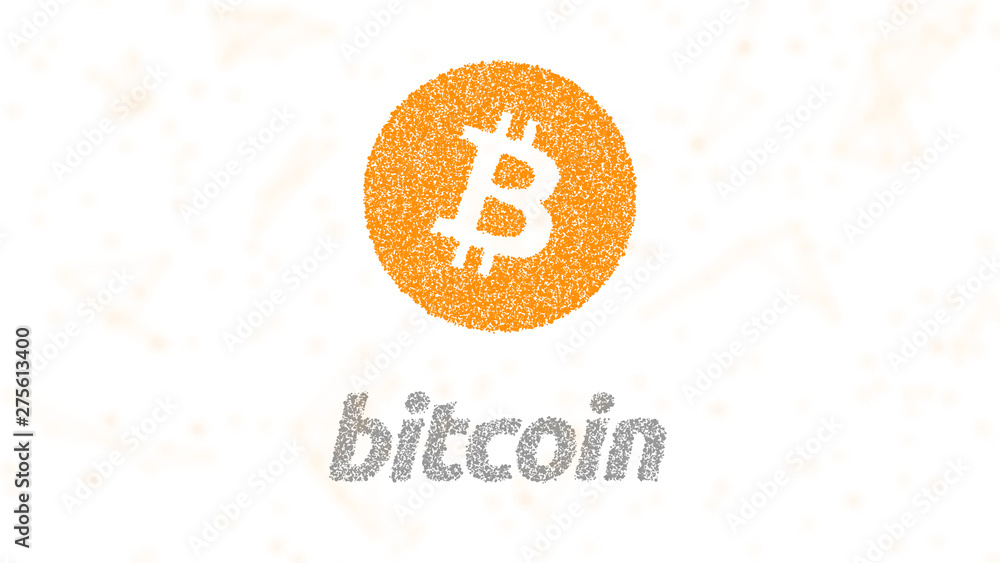 Bitcoin logo digital currency with name, particles effect, digital ...