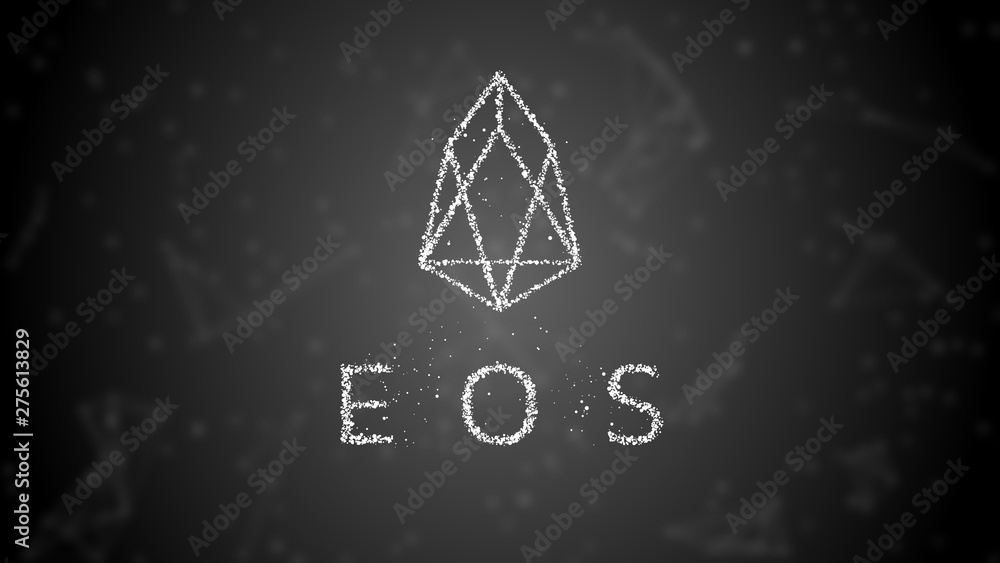 Eos logo digital currency, particles effect with particles around the ...
