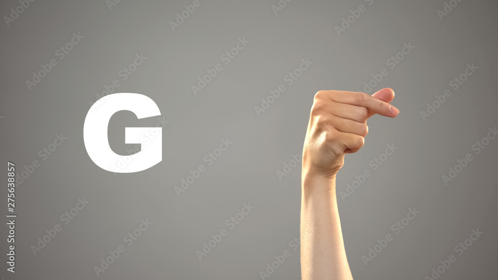 Letter G in sign language, hand on background, communication for deaf ...