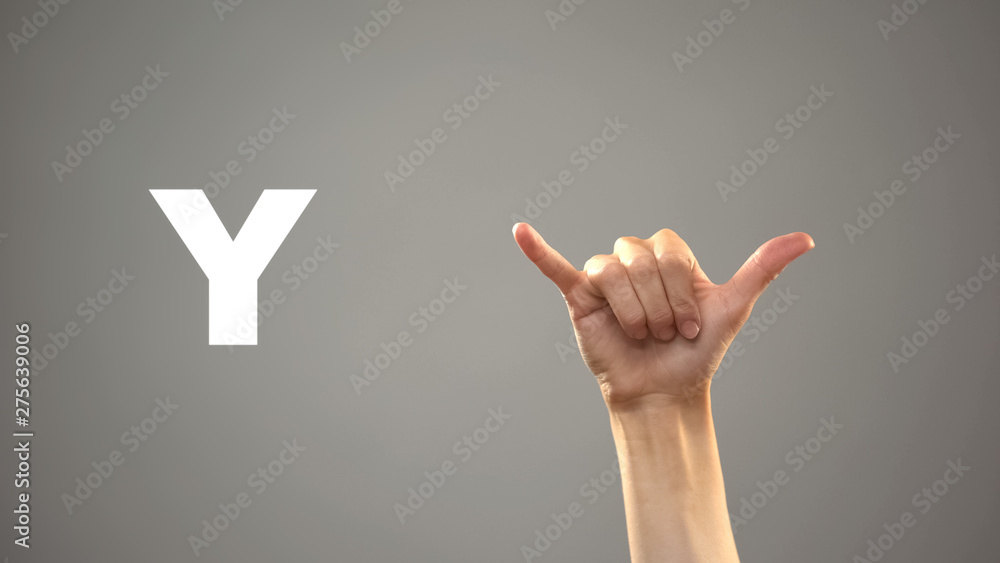 Letter Y in sign language, hand on background, communication for deaf ...