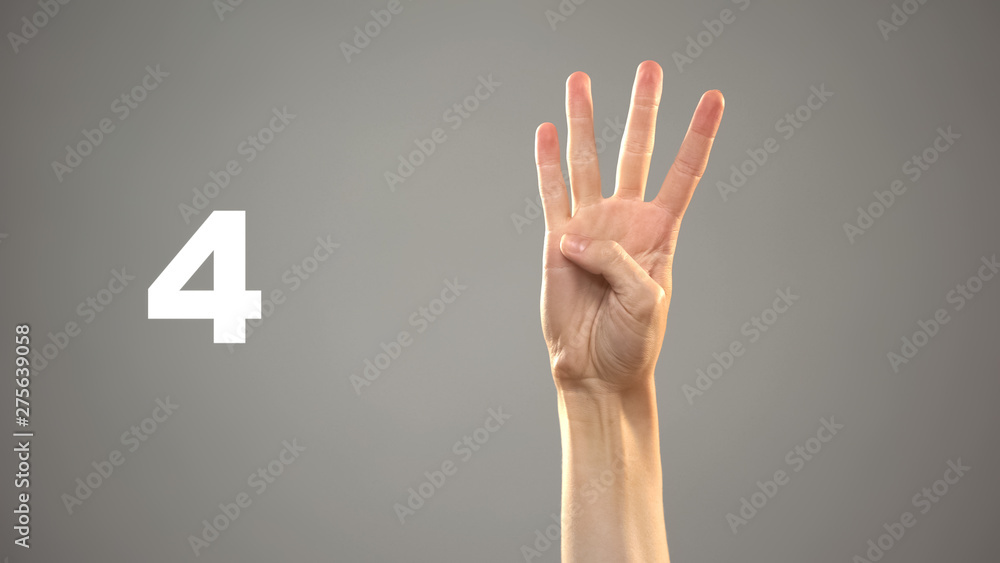 Hand signing 4 in asl, number on background, sign language tutorial for ...