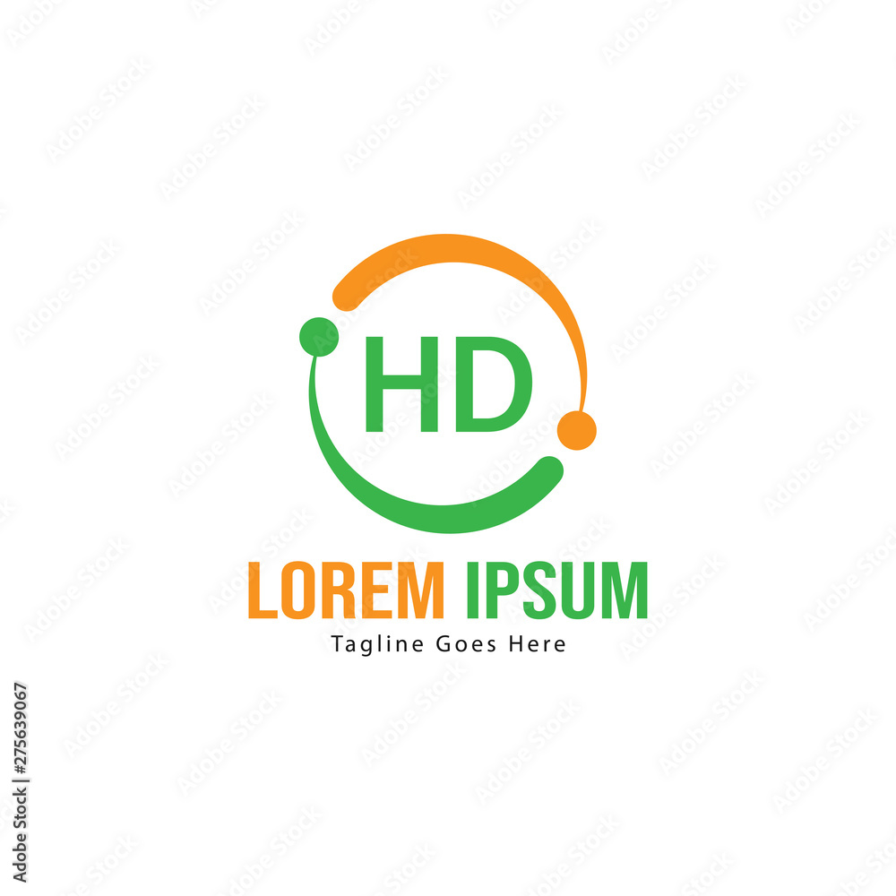 Initial HD logo template with modern frame. Minimalist HD letter logo ...