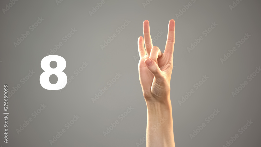Hand signing 8 in asl, number on background, sign language tutorial for ...