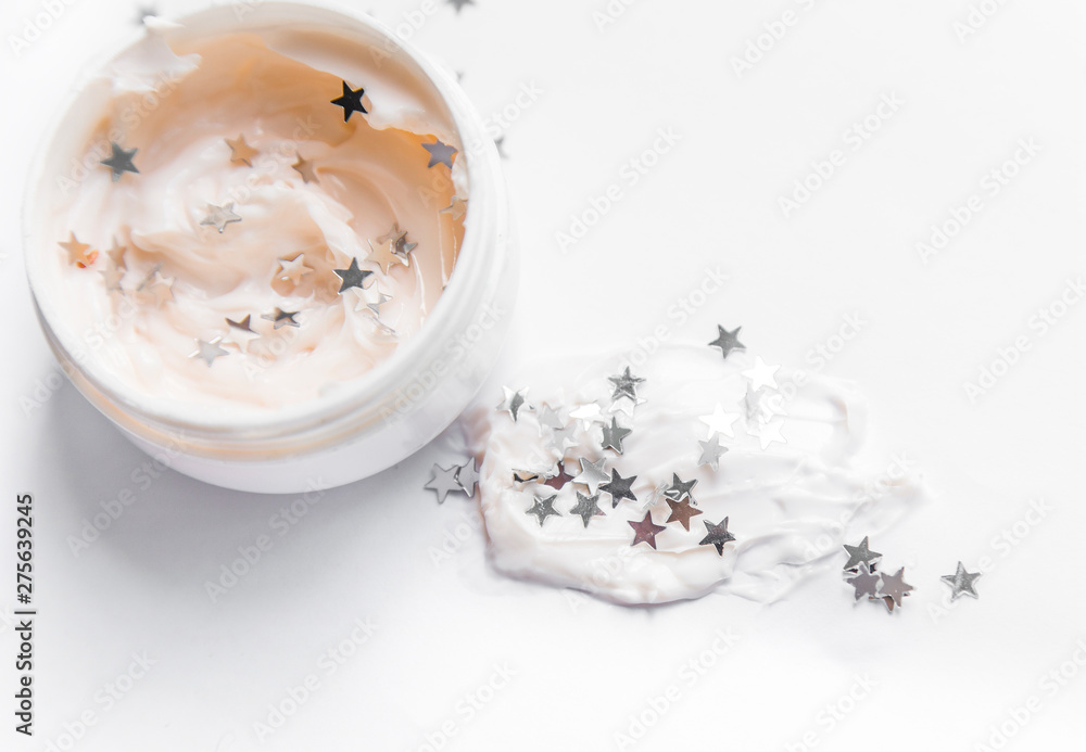 microplastic in cosmetics. Micro plastic particles in a face mask ...
