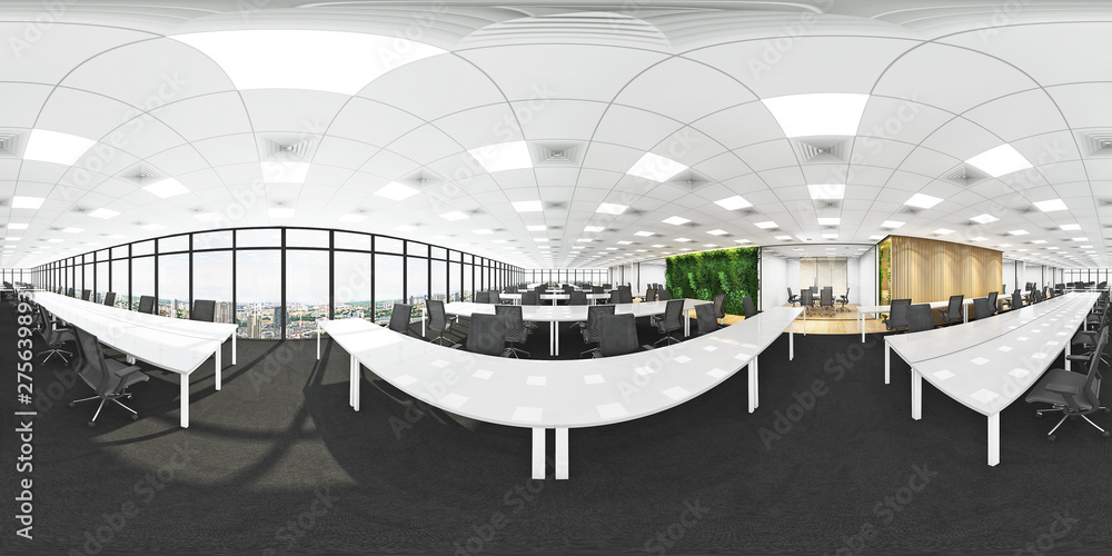 Workplaces in a modern panoramic office,Panorama of office (3D ...