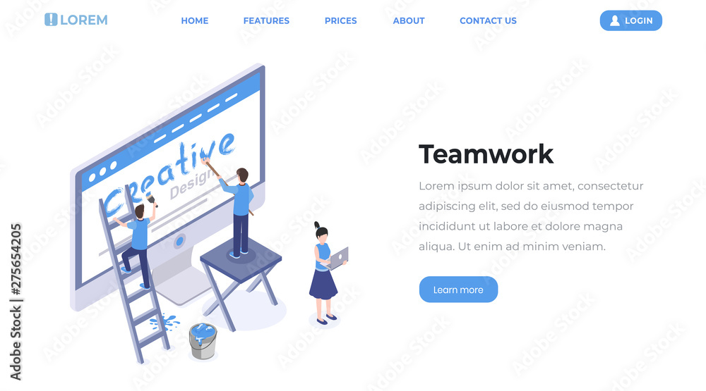 Web designers teamwork isometric landing page. Digital and graphic ...