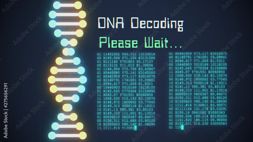 Vidéo Stock DNA spiral shape molecule decoding on lcd screen seamless loop animation background ...