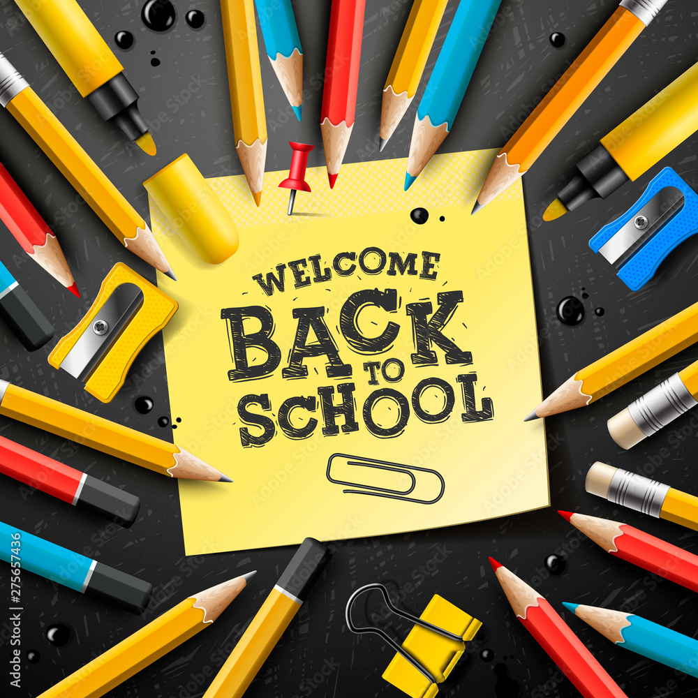 Back to school design with pencils and sticky notes. Vector ...