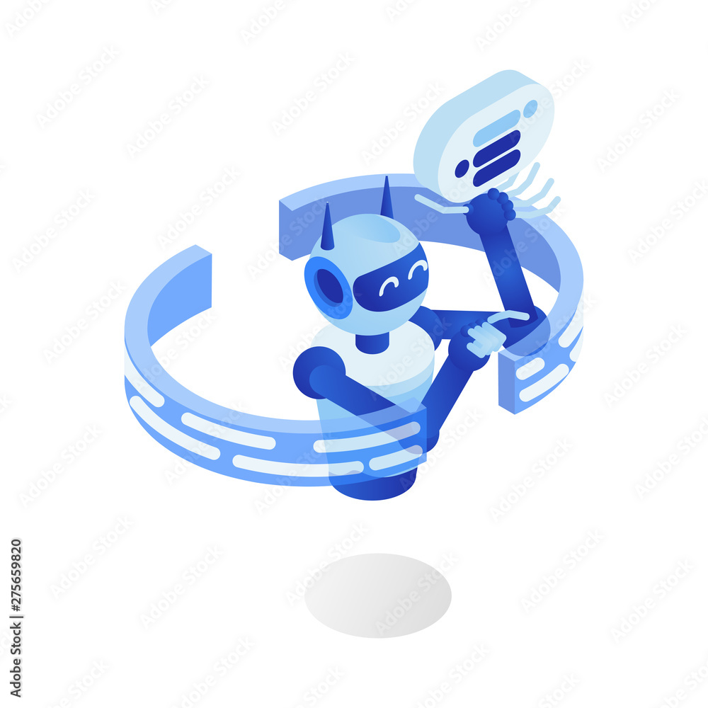 Internet bot flat vector illustration. Futuristic robot program ...
