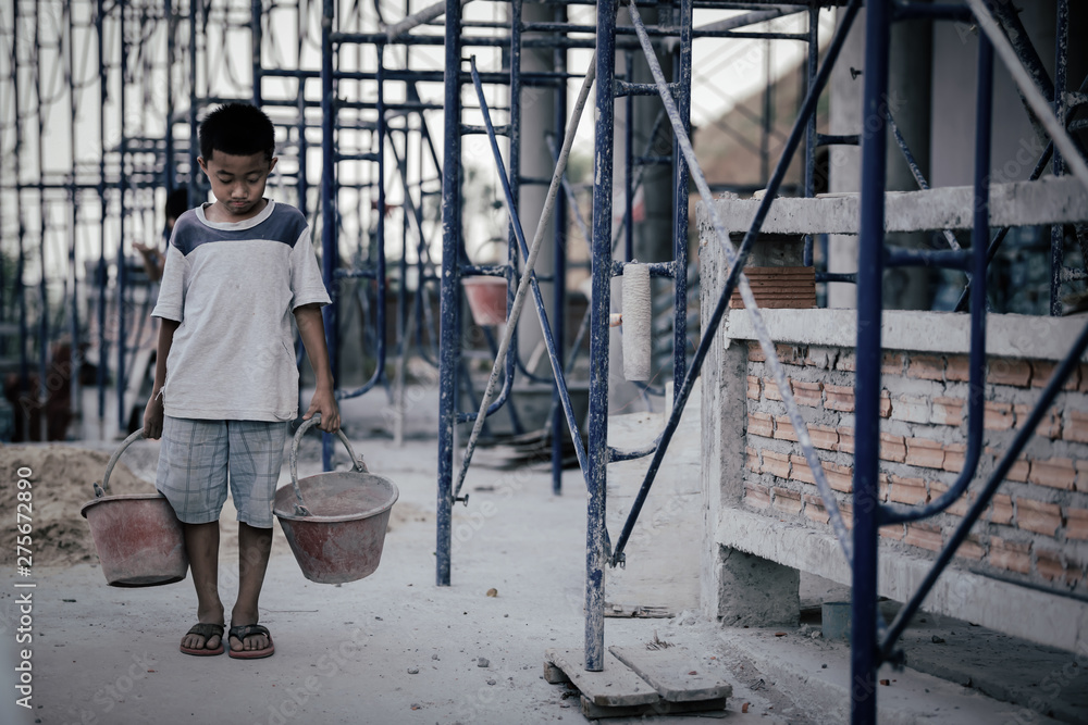 Children are forced to work in the construction area. Human rights ...