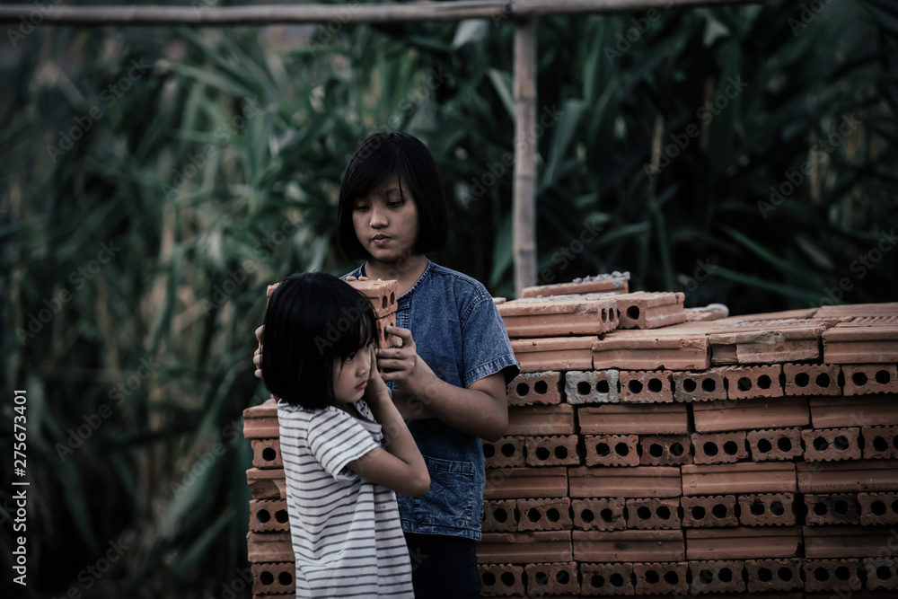 Children are forced to work in the construction area. Human rights ...