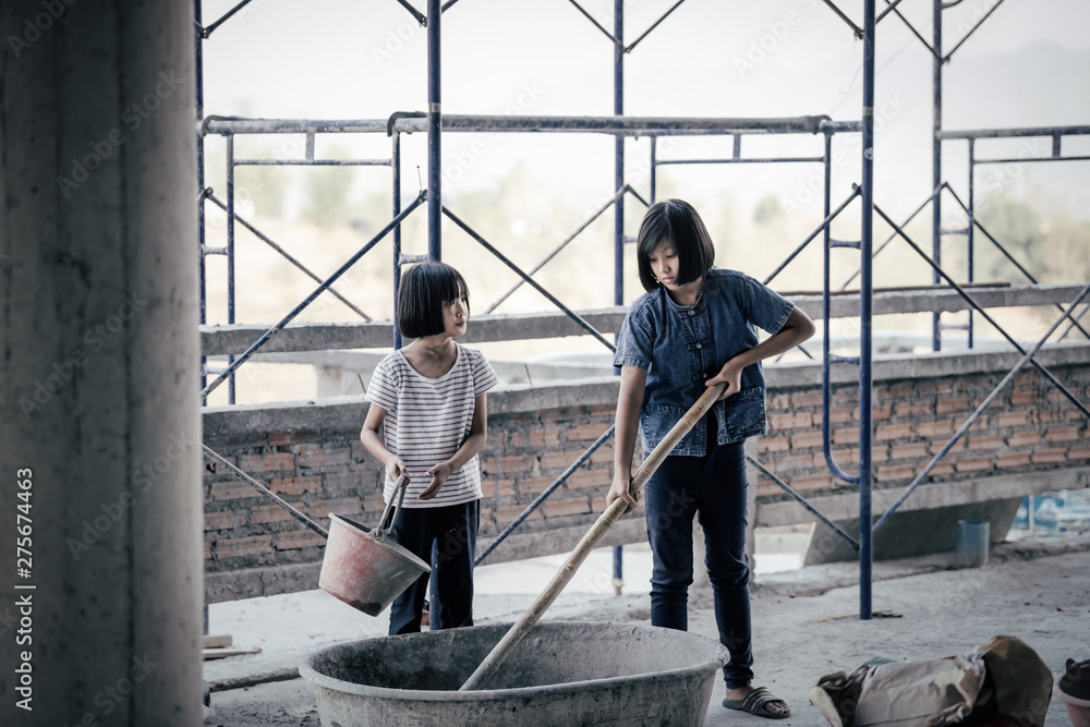 Children are forced to work in the construction area. Human rights ...
