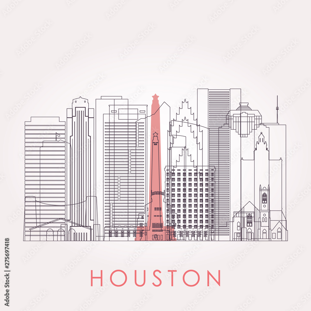 Outline Houston skyline with landmarks. Vector illustration. Business ...