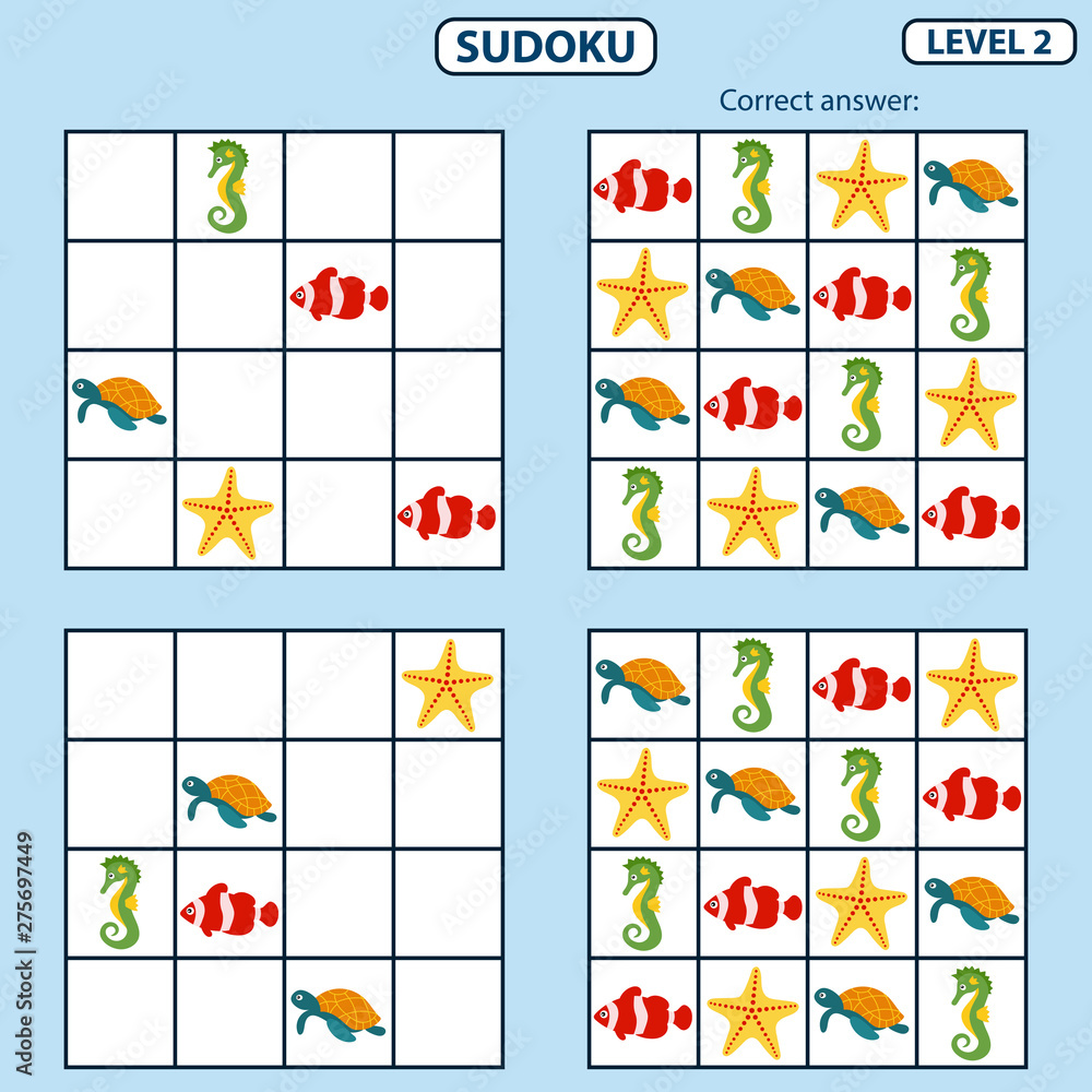 Set of logical tasks for children on the sea animals and fish theme ...