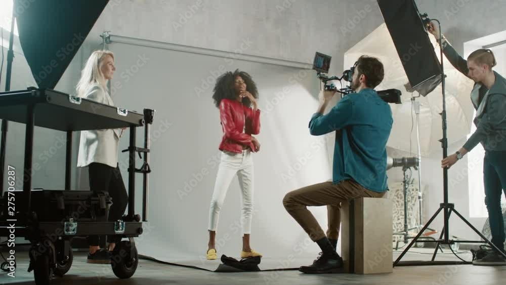 Beautiful Black Model Posing for a Video Clip Footage, Cameraman ...