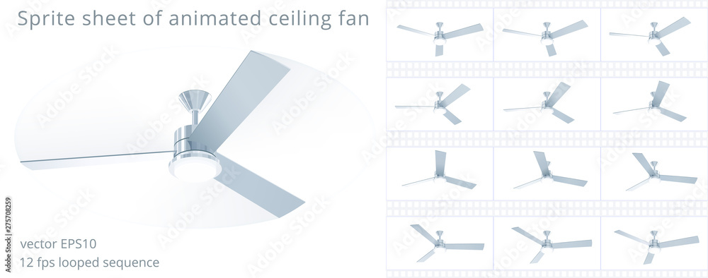 Ceiling fan. Animated 3D model. Vector sprite sheet. Sequence with a 12 ...