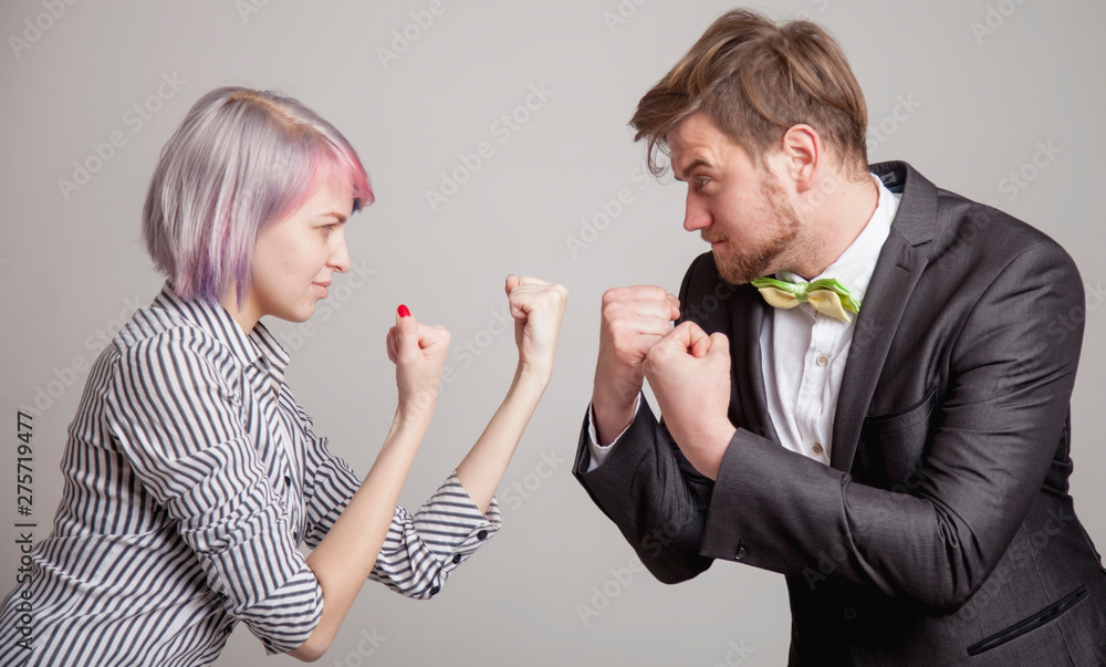 Angry female office worker is ready for battle with boss. (Gender ...