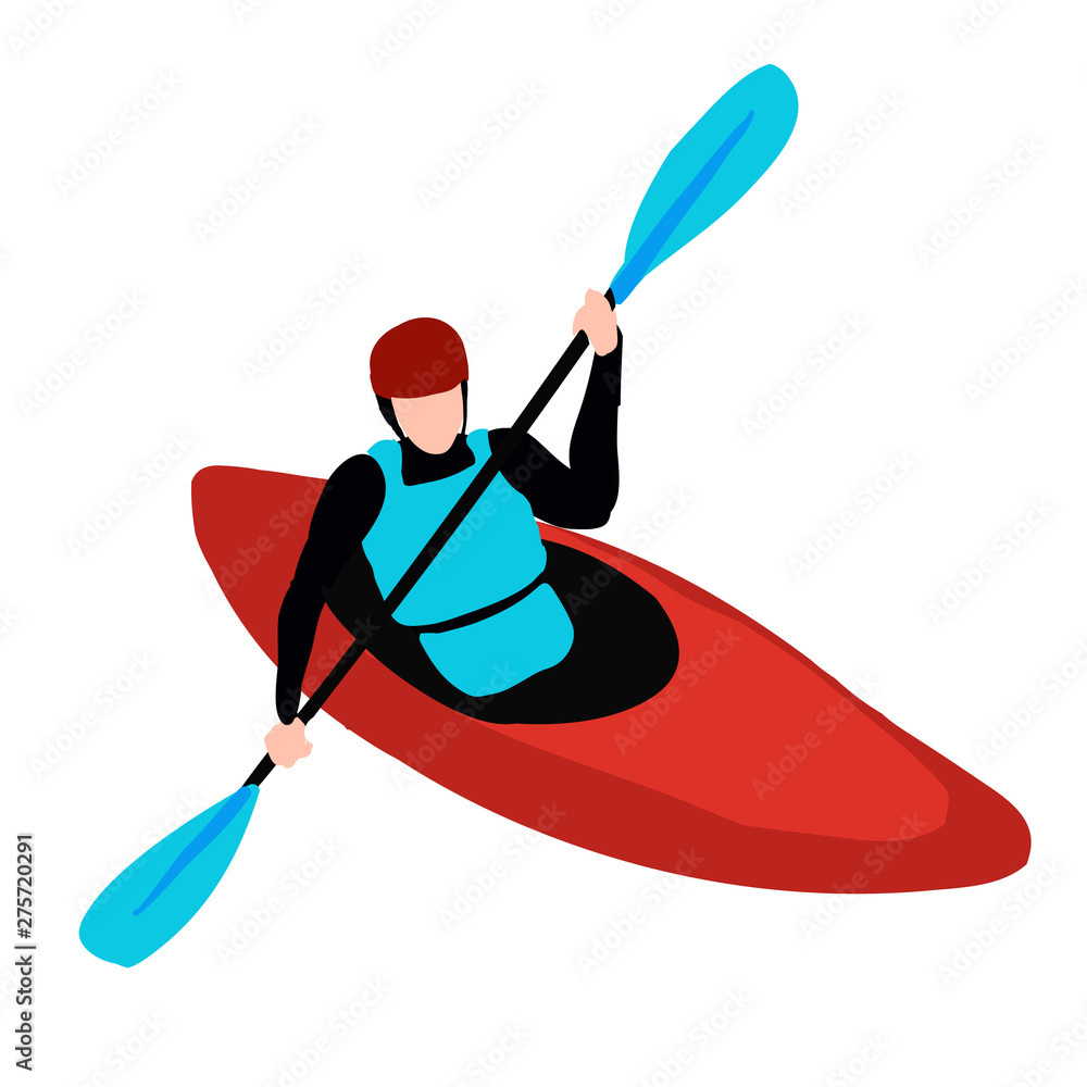 Kayak man isolated on white background, kayaking flat vector ...