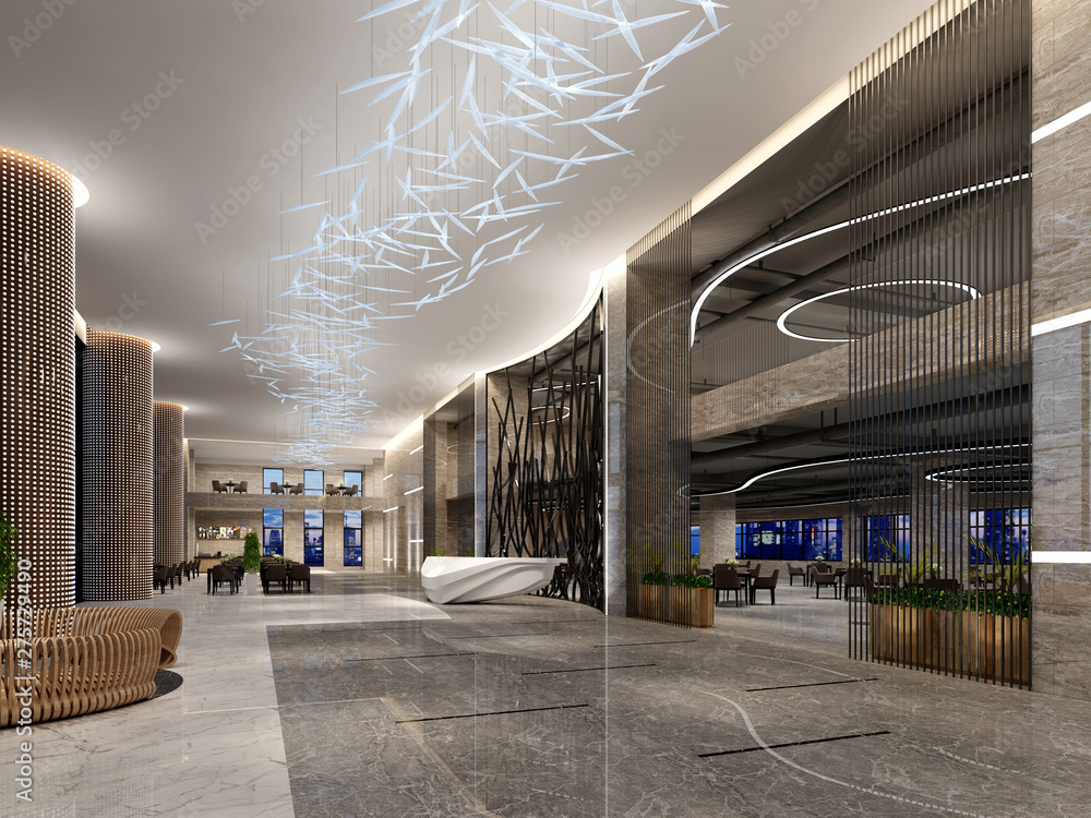 3d render of luxury hotel lobby and reception Stock Illustration ...