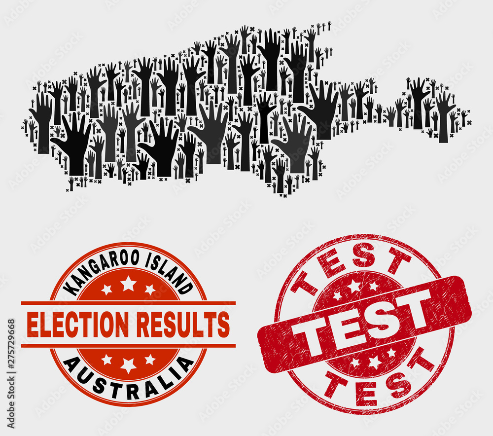 Election Kangaroo Island map and seal stamps. Red round Test scratched ...