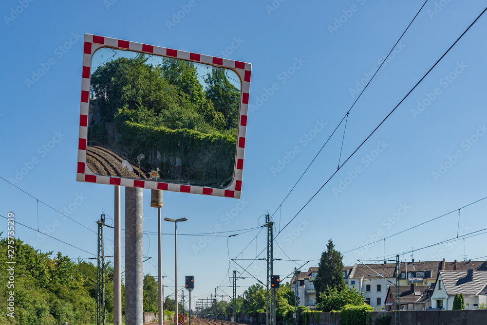 Rectangular Curved Convex Mirror located on steel column at Platform of ...