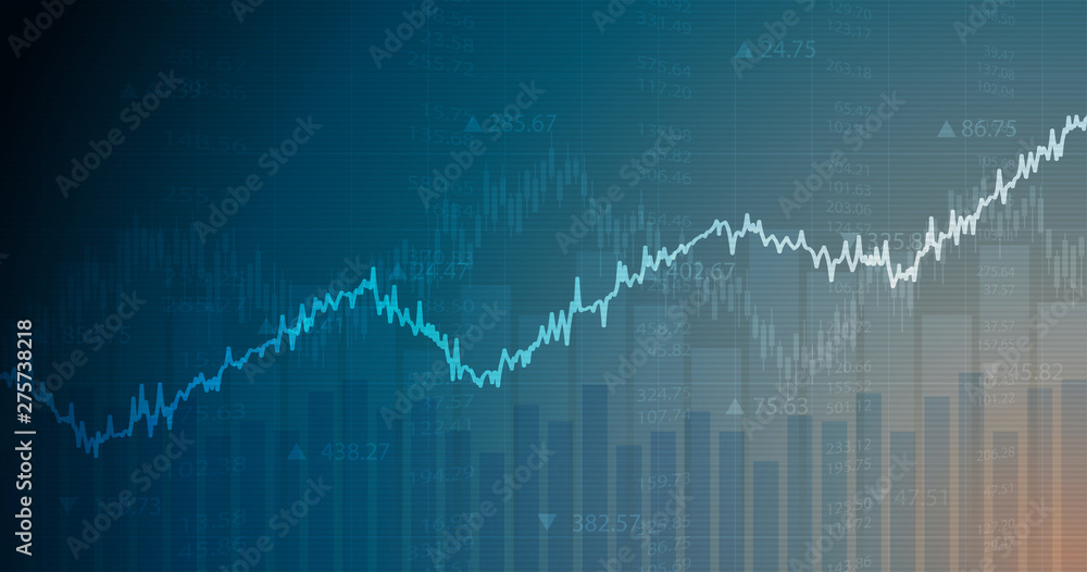 Widescreen abstract financial chart with uptrend line graph and numbers ...