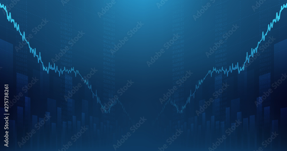 Widescreen Abstract financial graph with uptrend line and numbers in ...
