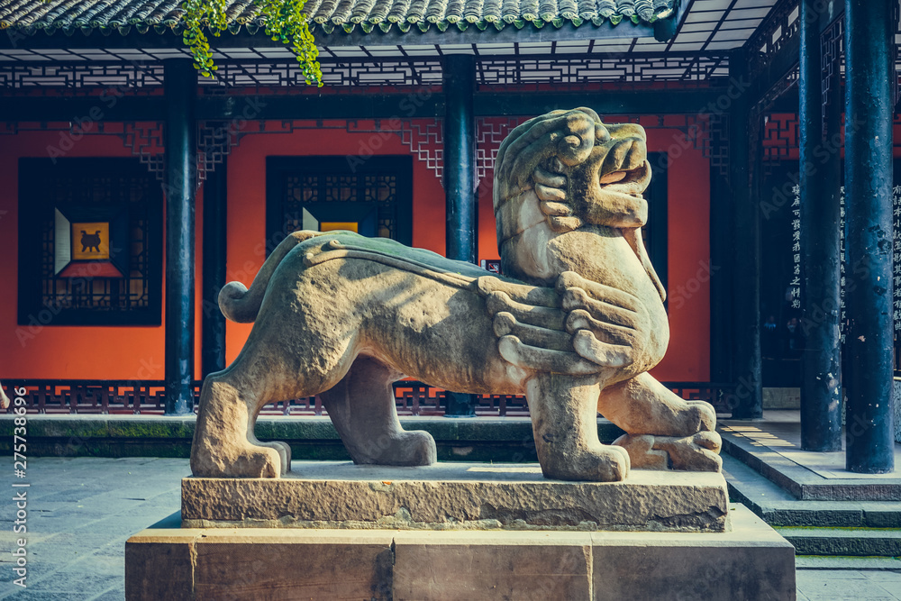 Wuhou Temple (Wu Hou Ci) and stone beast Statue in old city of Chengdu ...