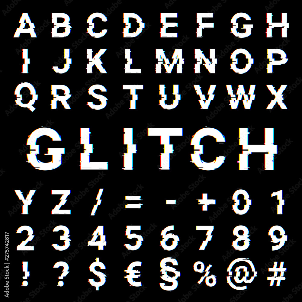 Illustration of a font with letters, numbers, signs, and symbols Stock ...