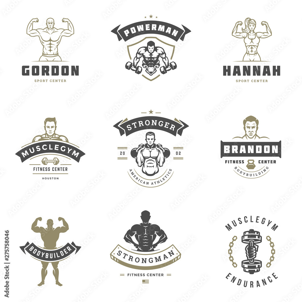 Fitness center and sport gym logos and badges design set vector ...