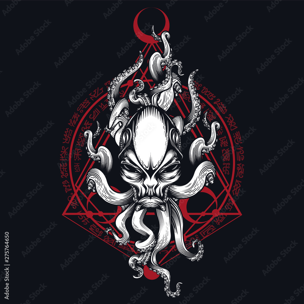 Alien creature with tentacles and sacred geometry ornament. Vector ...