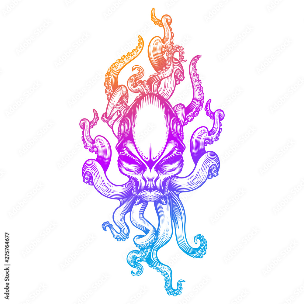 Alien creature with tentacles in blurple gradient color. Vector ...