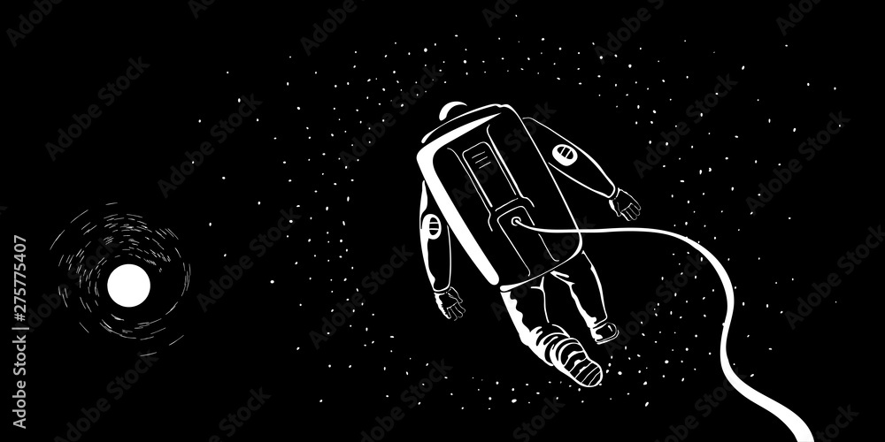 Vetor de Astronaut exploring galaxy vector illustration. People in the ...