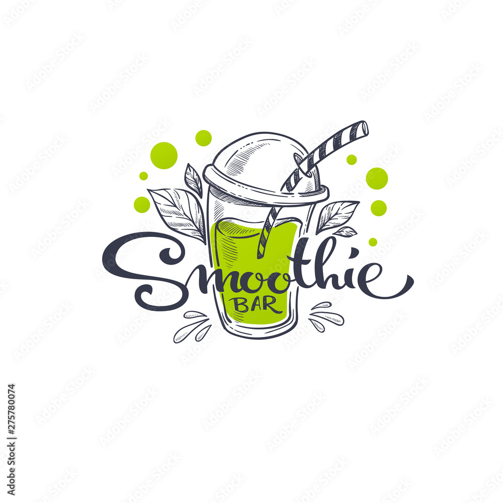 Smoothie Bar, vector sketching illustration and hand drawn lettering ...