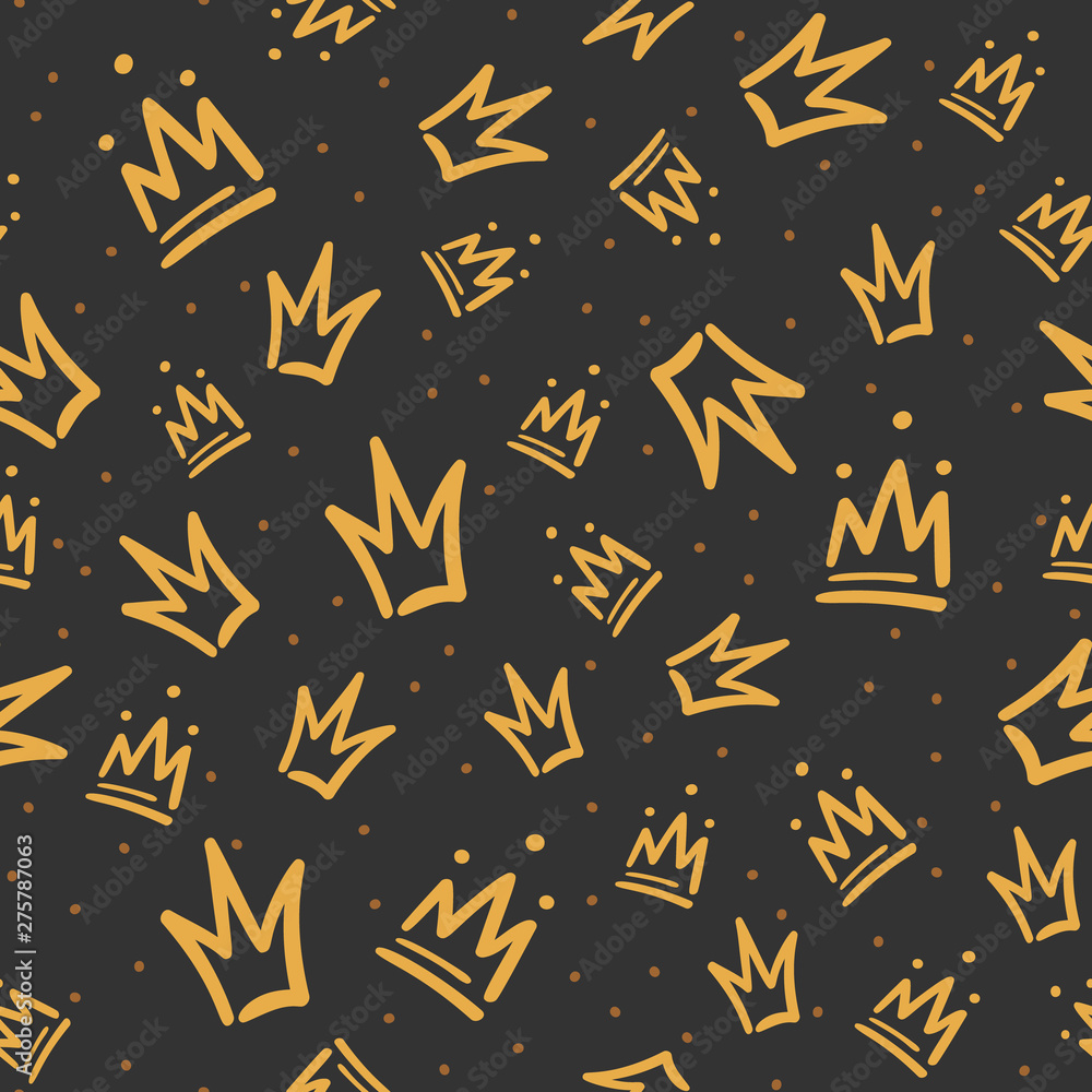 Doodle crowns pattern. Hand drawn luxury crown, king coronation sketch ...