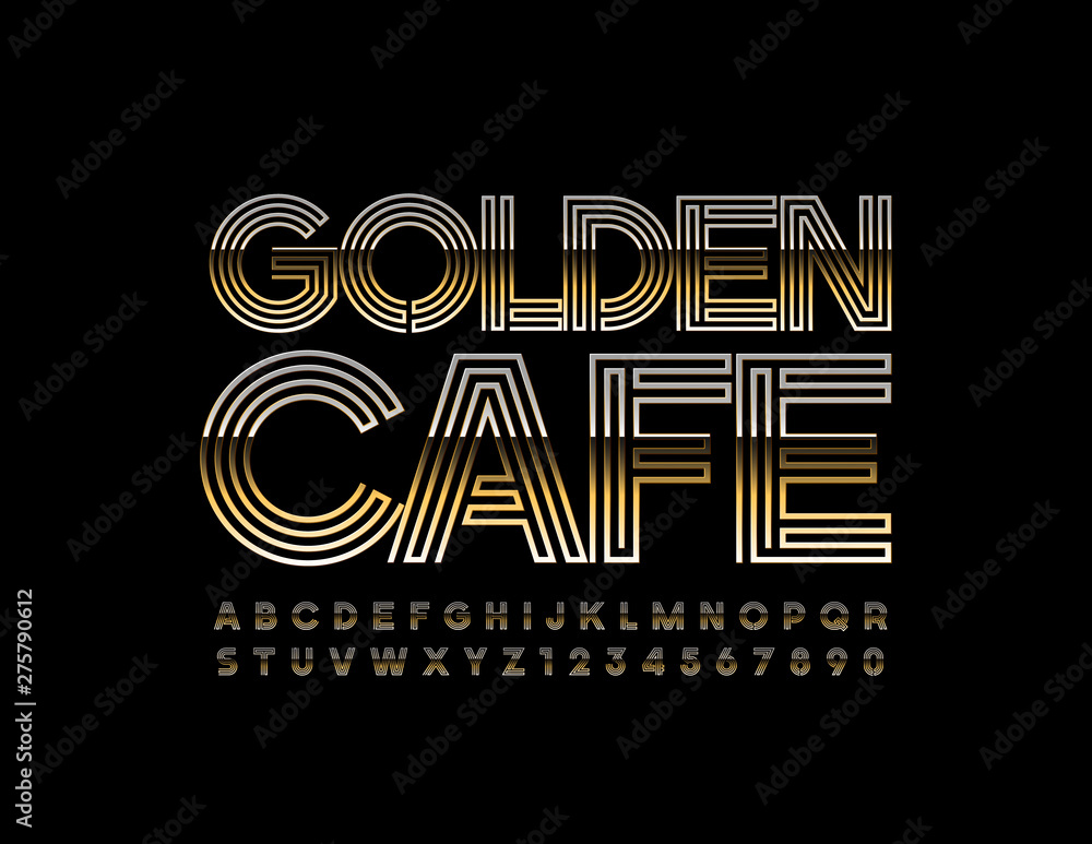 Vector Sign with text Golden Cafe. Modern set of Golden Alphabet ...