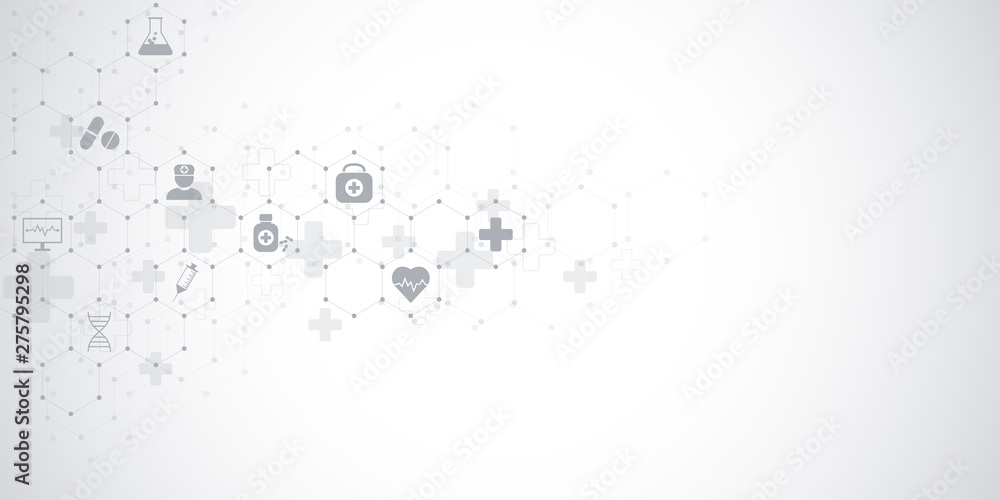 Abstract medical background with flat icons and symbols. Template ...