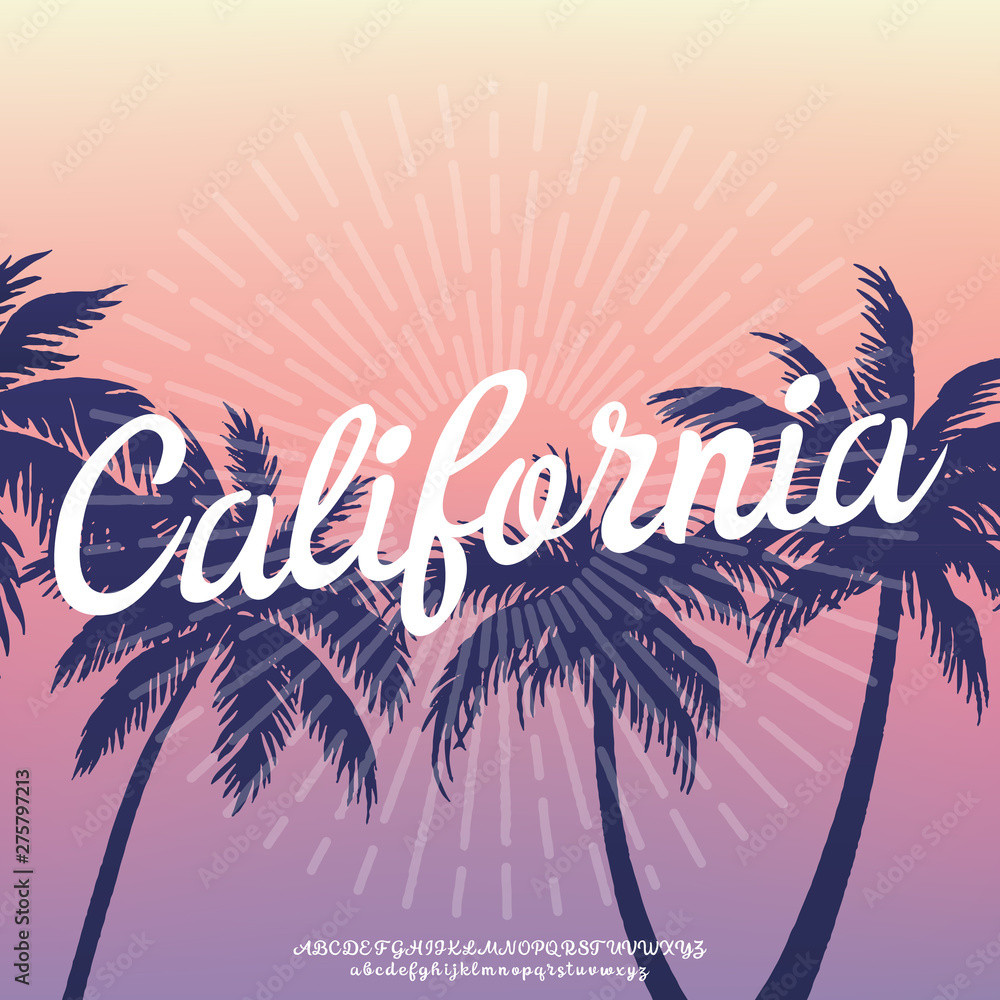 California. Hand made script font. Vacation summer time. Waikiki beach ...