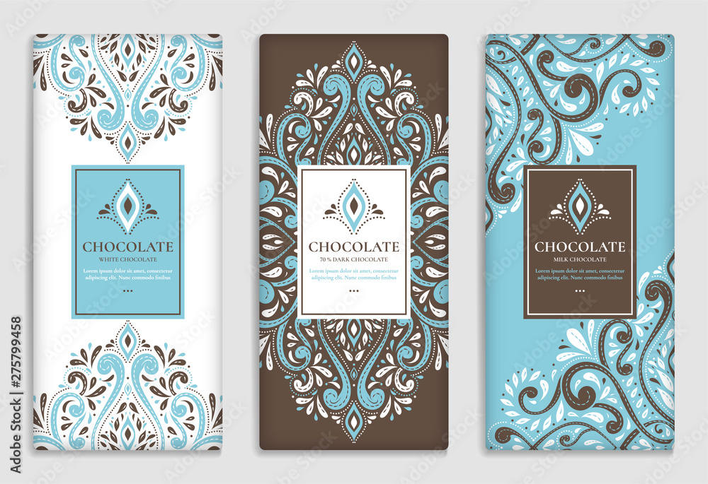 Brown and blue vintage packaging design of chocolate bars. Vector ...