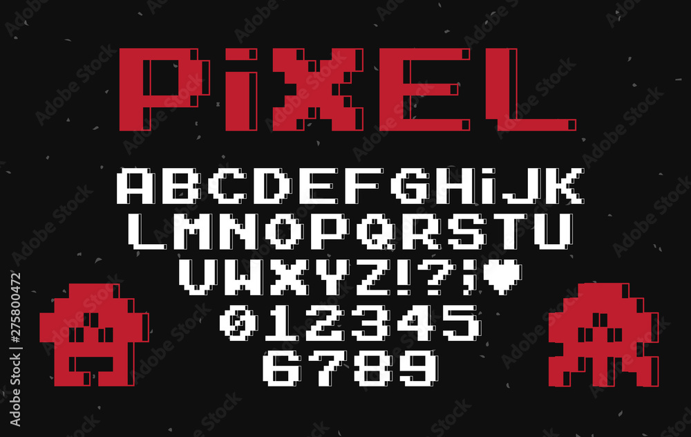 Set of vector letters in retro style. Game design. Font of old games. 8 ...